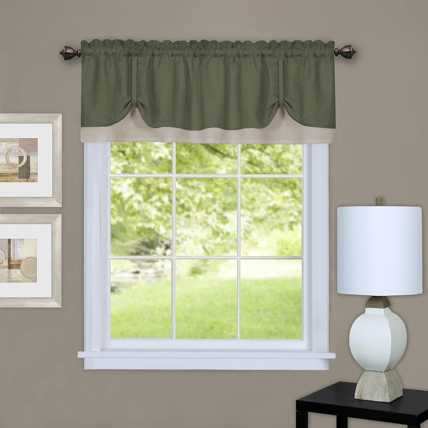 Amazon.com: Soft Window Darcy Curtain Valance, Green & Camel - 58 Inch ...