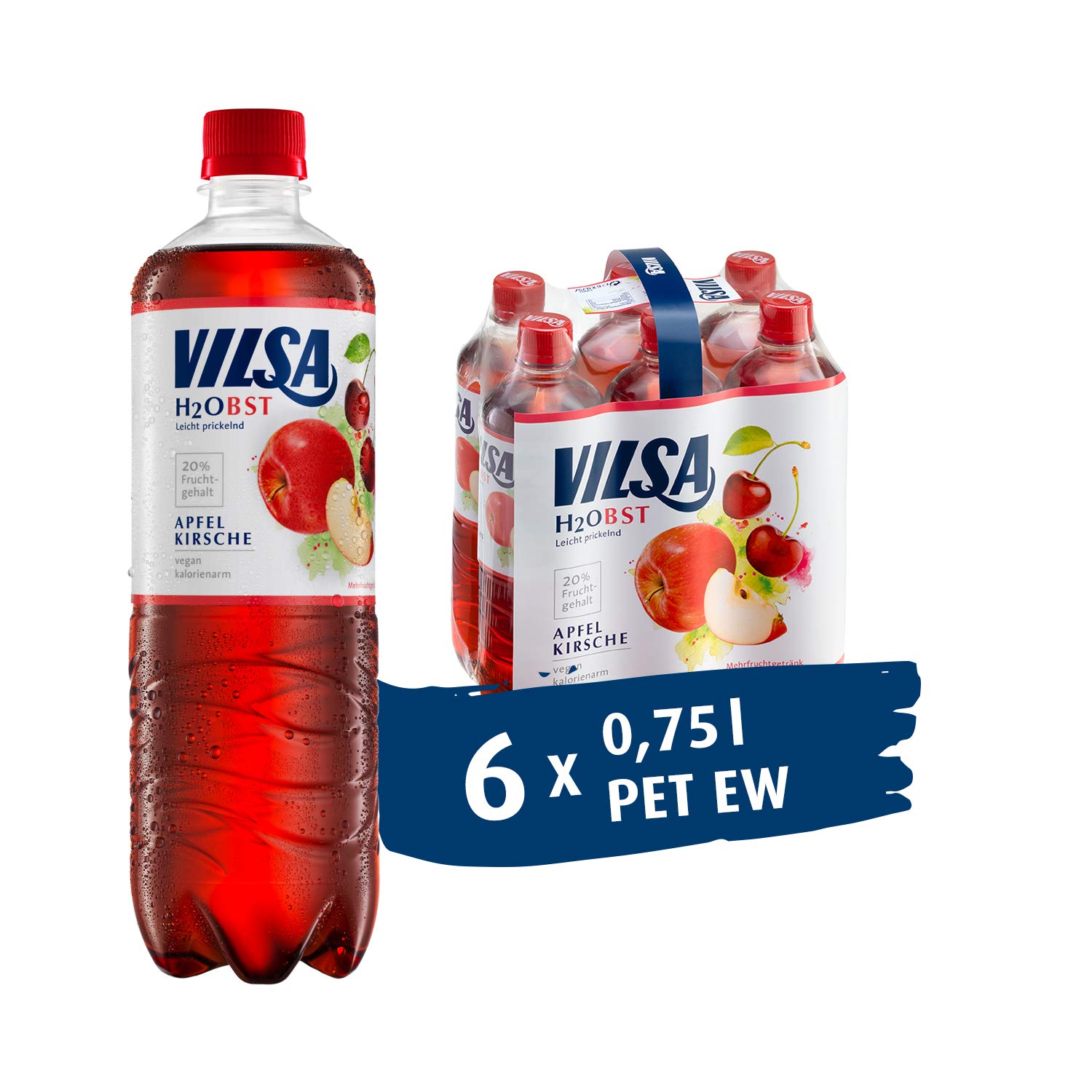 VILSA H2Obst Apfel-Kirsche, 6er Pack leichte Schorle mit 20 % ...