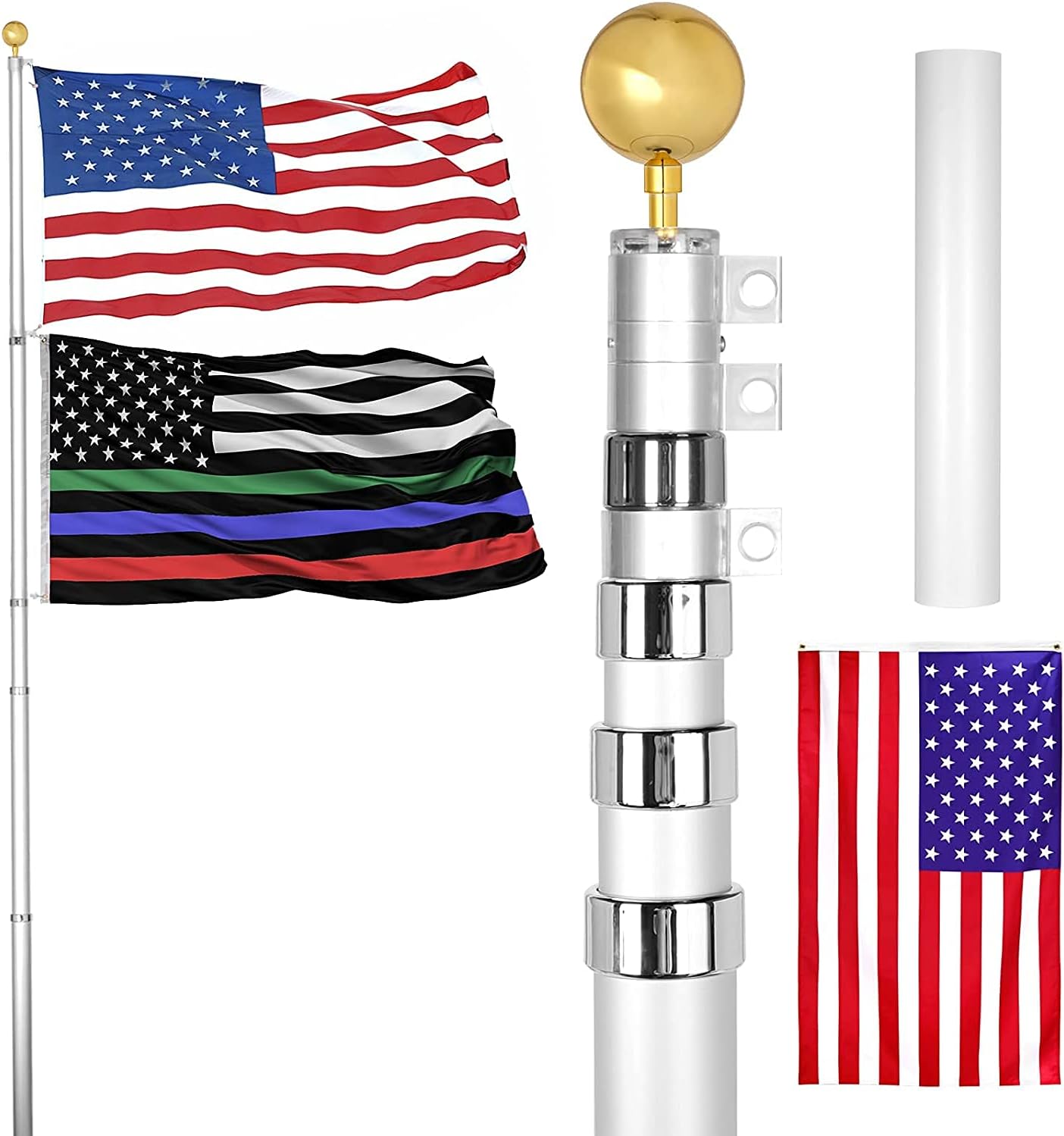Amazon.com : RUFLA 25FT Flag Pole Kit with 3'x5' American Flag Heavy ...