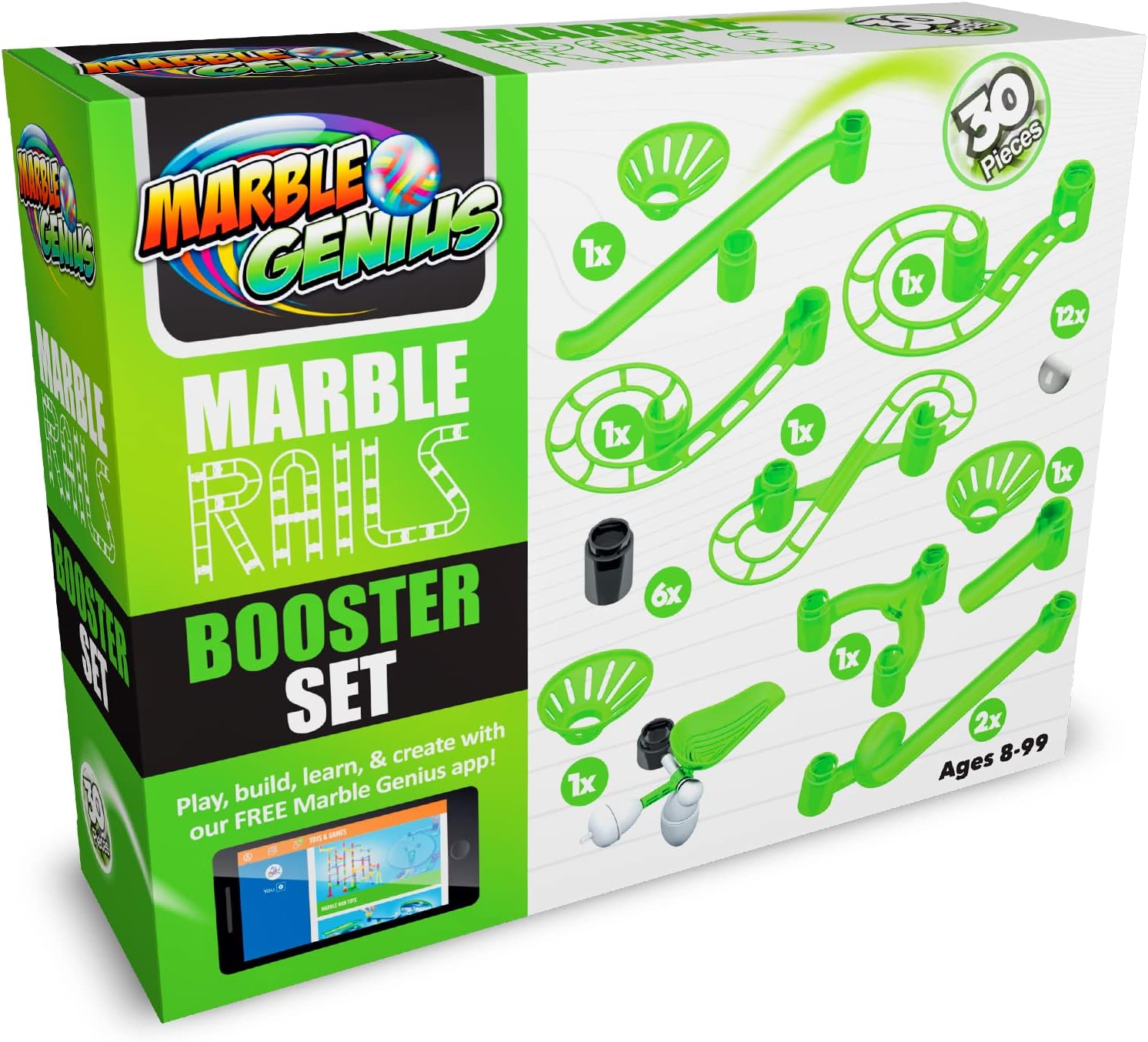 Amazon.com: Marble Genius Marble Rails Booster Set: 30 Piece Marble Run ...