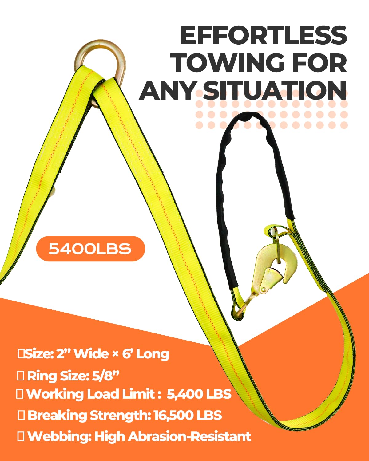 Snapklik.com : Heavy-Duty V-Bridle Tow Strap 2" X 6 5,400 Lbs Load ...