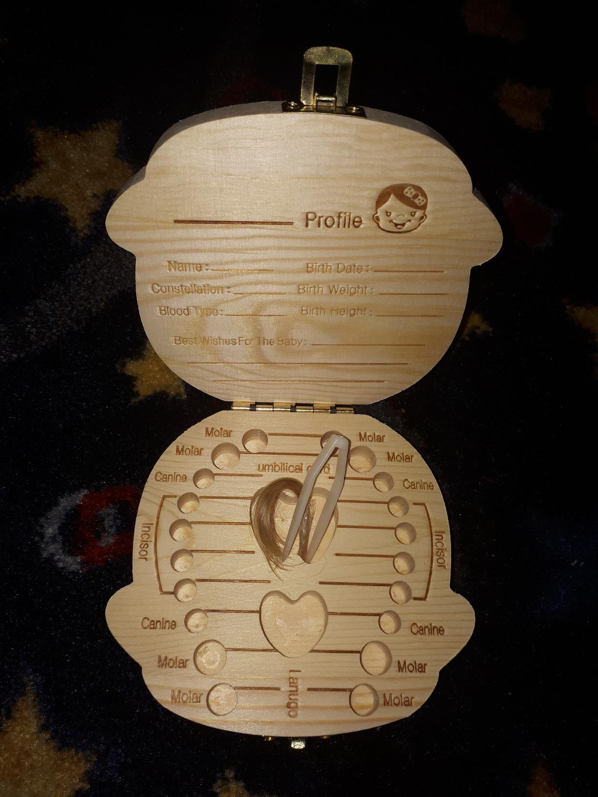 Baby Tooth Box - Wooden Kids Keepsake Organizer Gift for Baby Teeth ...