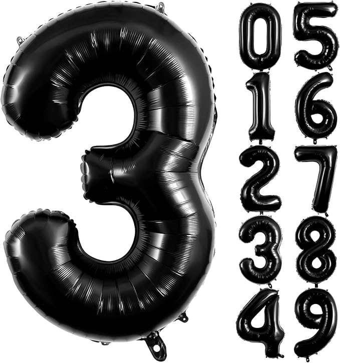 Amazon.com: Large Black Number 3 Balloons, 40 Inch Foil Balloons, Giant ...
