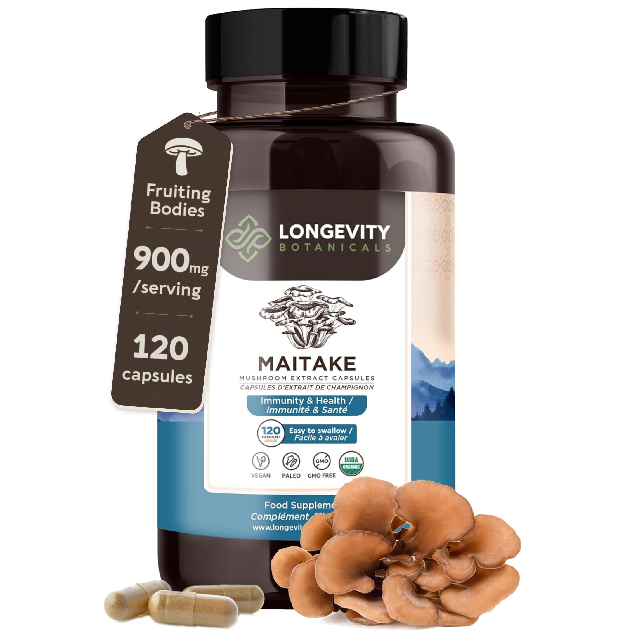 Amazon.com: Longevity Botanicals Organic Maitake Mushroom Capsules ...