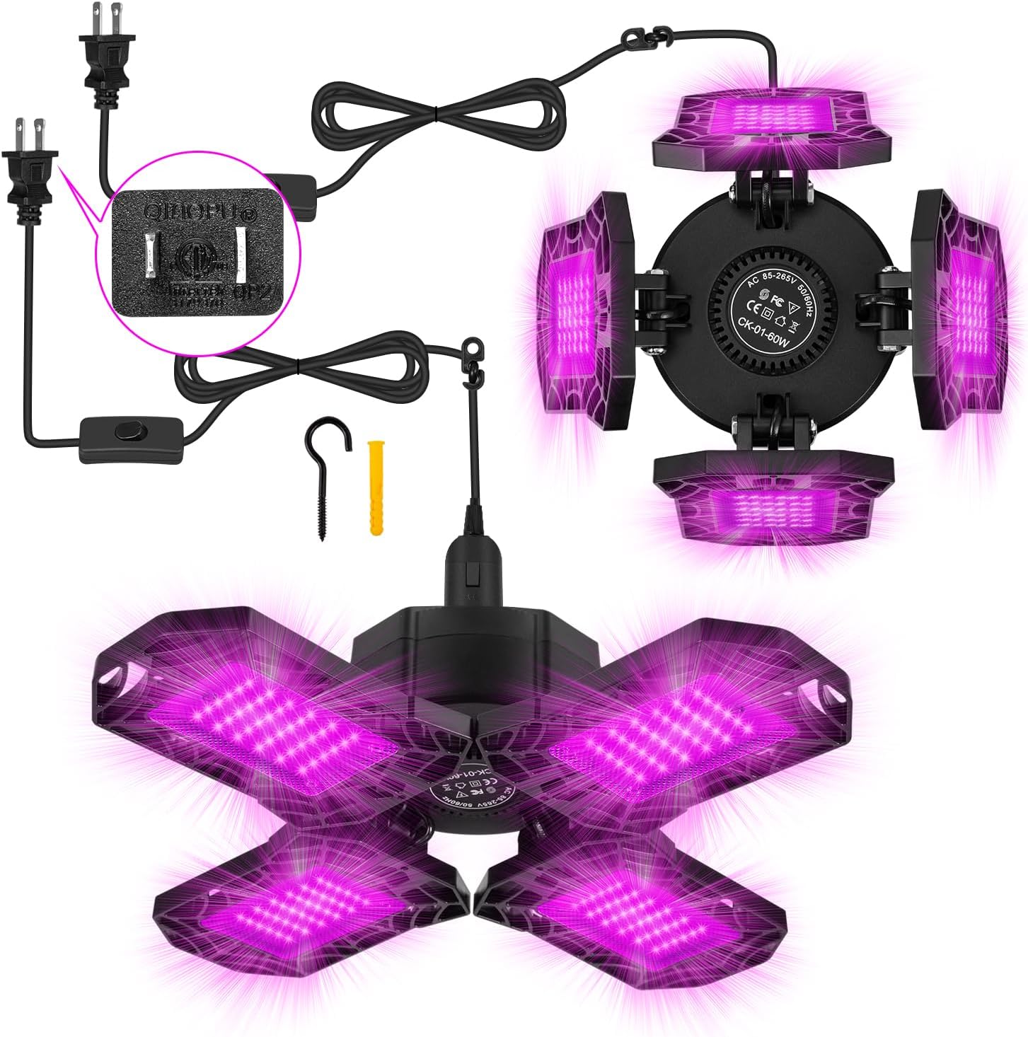 TENDIST Deformable LED Black Light 60W, 2 Pack Blacklight with Plug and ...