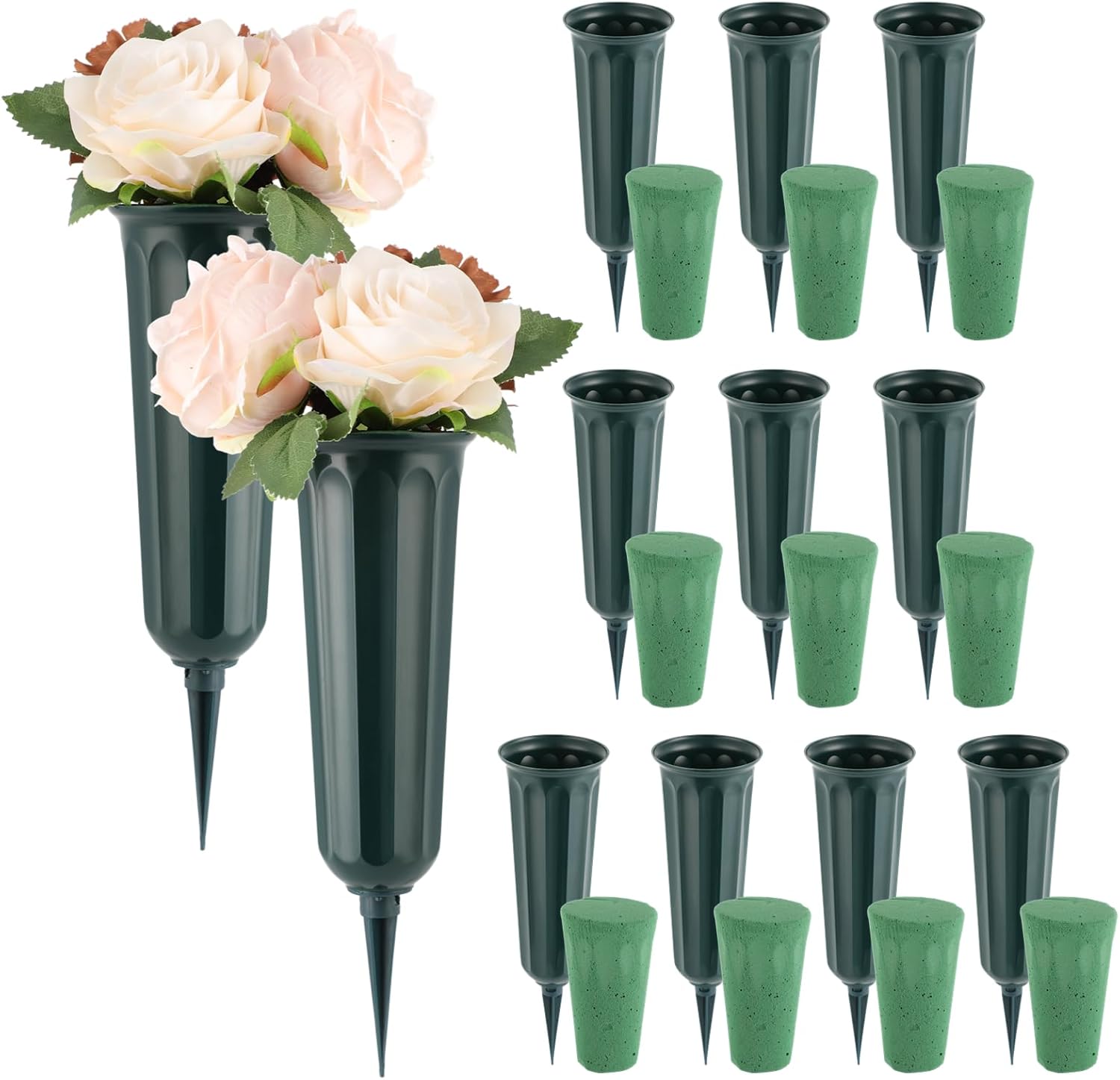 Amazon.com : 12 PCS Cemetery Vases with Spikes and Foam, Memorial ...