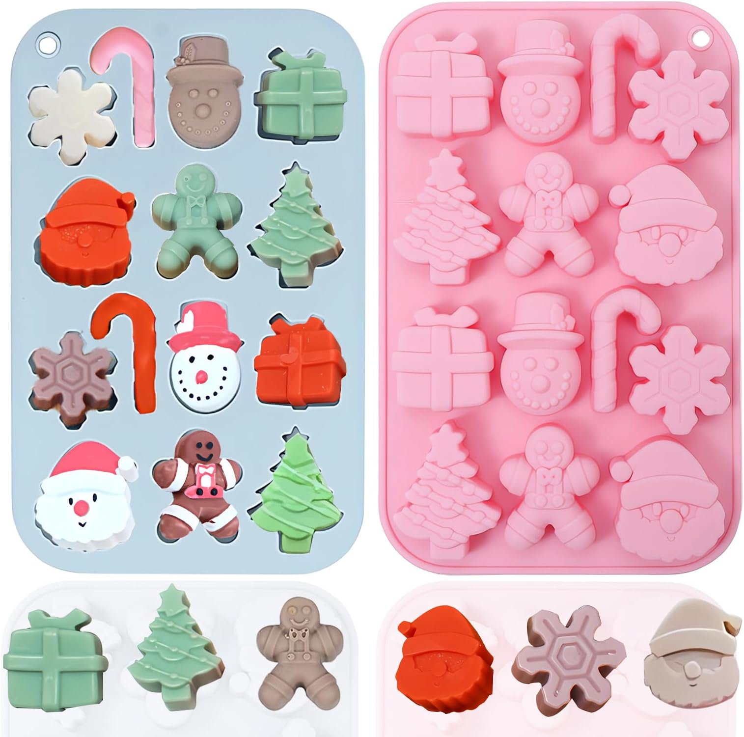 Amazon.com: 2PCS Christmas Silicone Molds, 14-Cavity Santa Claus ...