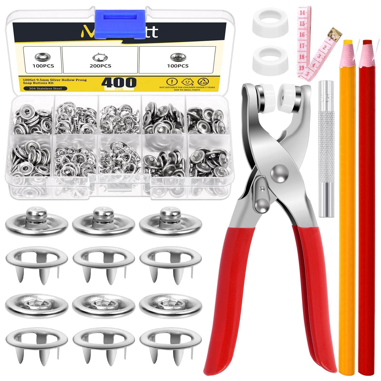 Button Repair Kit 9.5mm Metal Prong Snap Fasteners With Pliers Tool ...