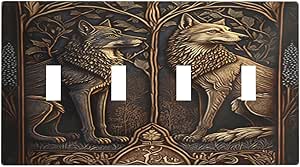 Medieval Of Two Wolves 4 Gang Decorative light switch plate Quad Toggle ...