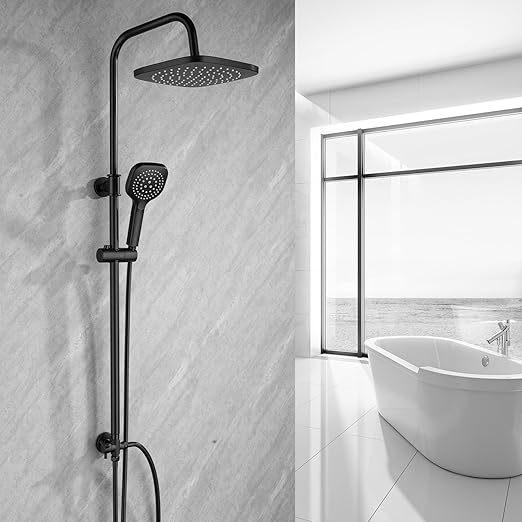 Adjustable Shower Riser Rail Kit with 10" Round Rainfall Shower Head ...