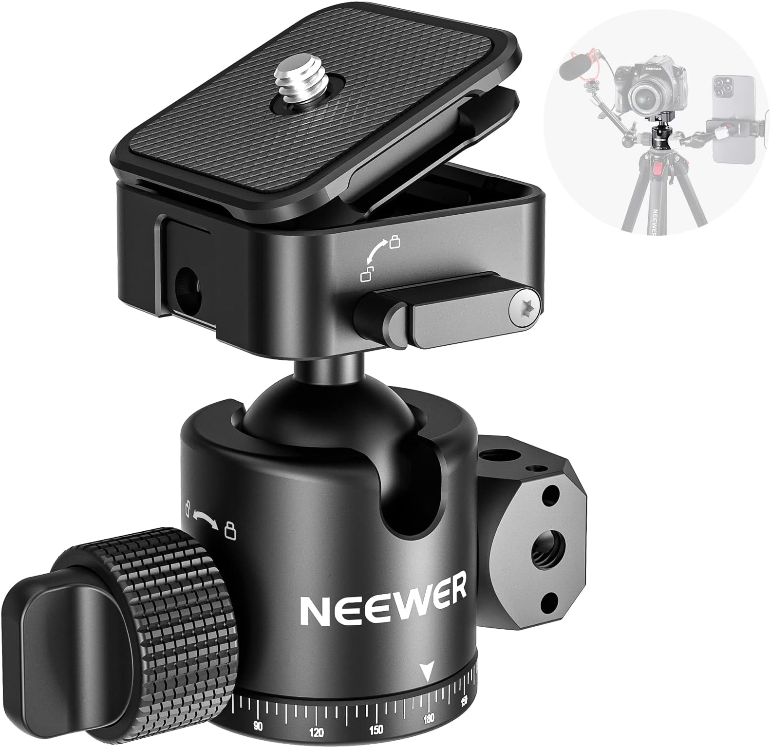 Amazon.com : NEEWER Ball Head with Four Sided Arca Slot Quick Release ...