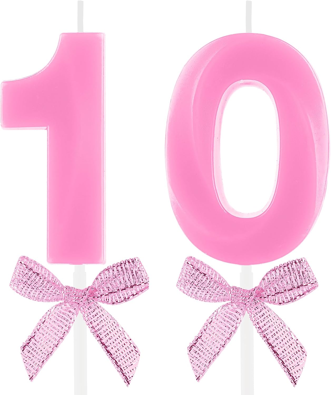 Amazon.com: 10th Birthday Candle Cute Pink Bow Number 10 Candles 3D ...