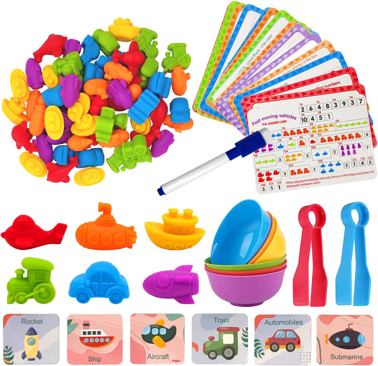 Rainbow Counting Vehicle toys With Matching Sorting Cups Educational ...