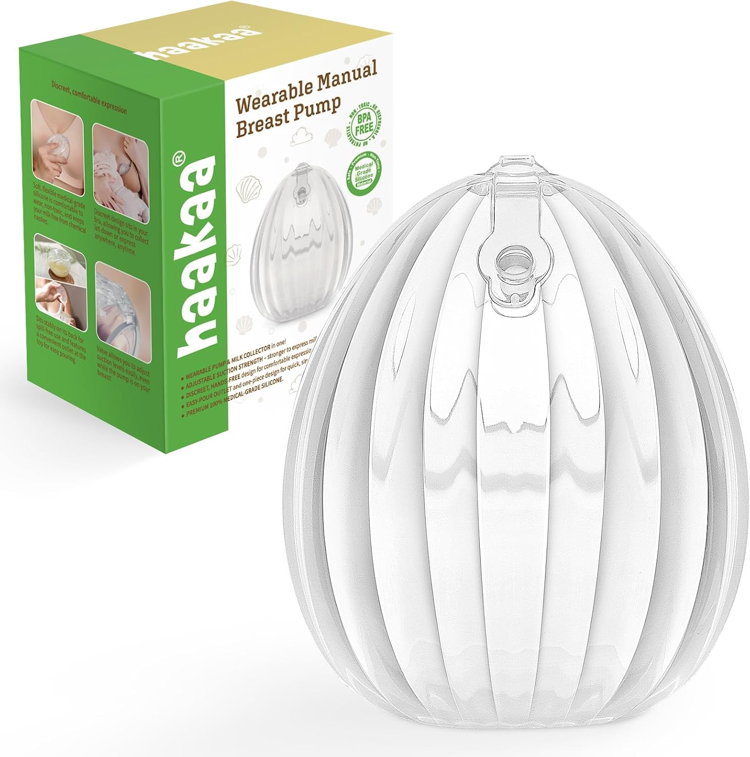 Amazon.com : haakaa Shell Wearable Silicone Breast Pump - Silicone ...