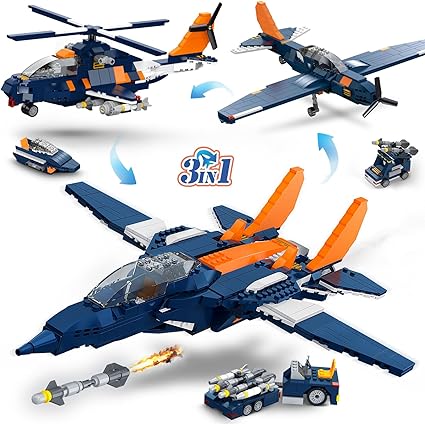 Amazon.com: HOGOKIDS 3 in 1 Fighter Jet Plane Building Sets, Military ...
