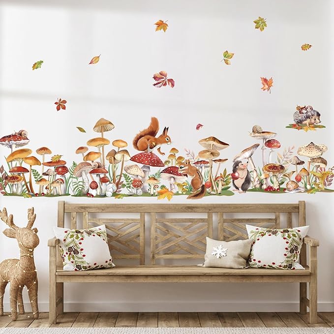 Amazon.com: decalmile Autumn Mushroom Wall Decals Fall Leaves Squirrel ...