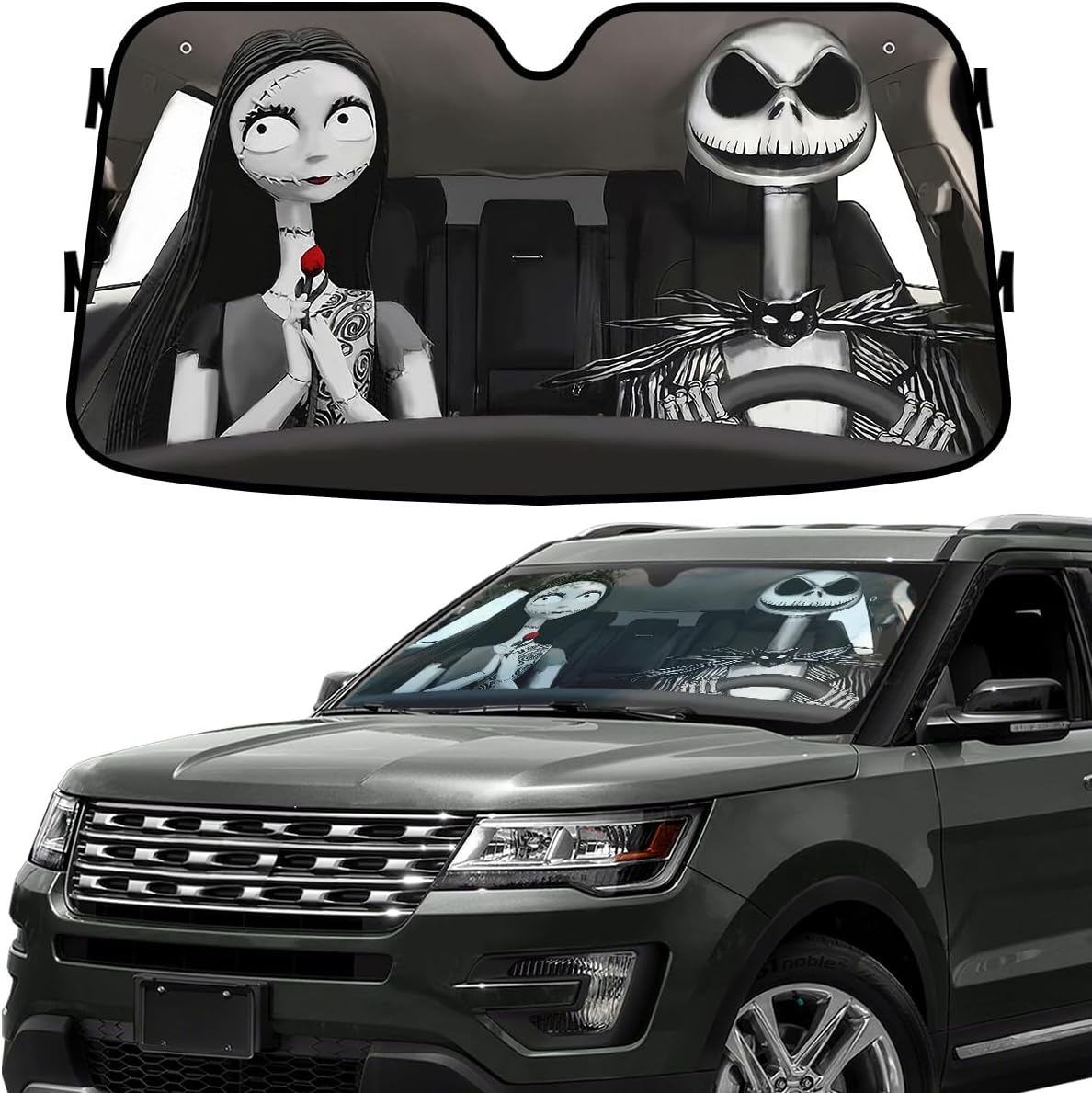 Amazon.com: GENANY Nightmare Skellington Couple Horror Windshield Sun ...