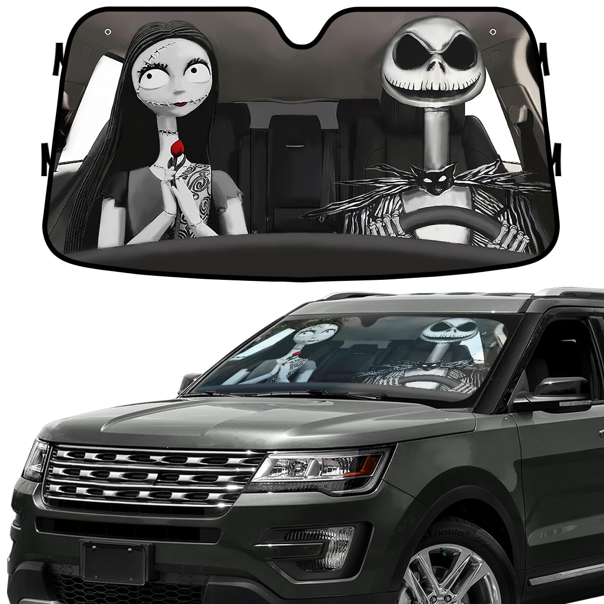 Amazon.com: GENANY Nightmare Skellington Couple Horror Windshield Sun ...