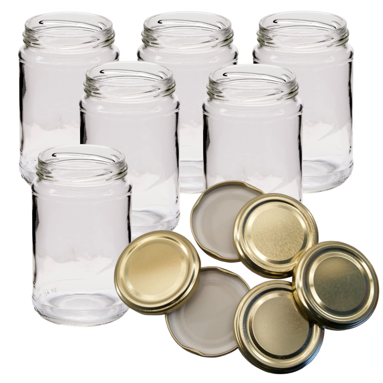 BALLIIHOO Jam Jars - Pack Of 6 x 1lb / 380ml Capacity - With Gold Twist ...