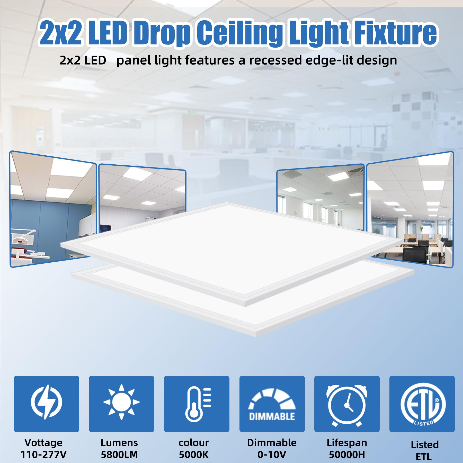 Snapklik.com : 2X2 LED Flat Panel Light,45W,5800 Lumens, 2x2 Drop ...