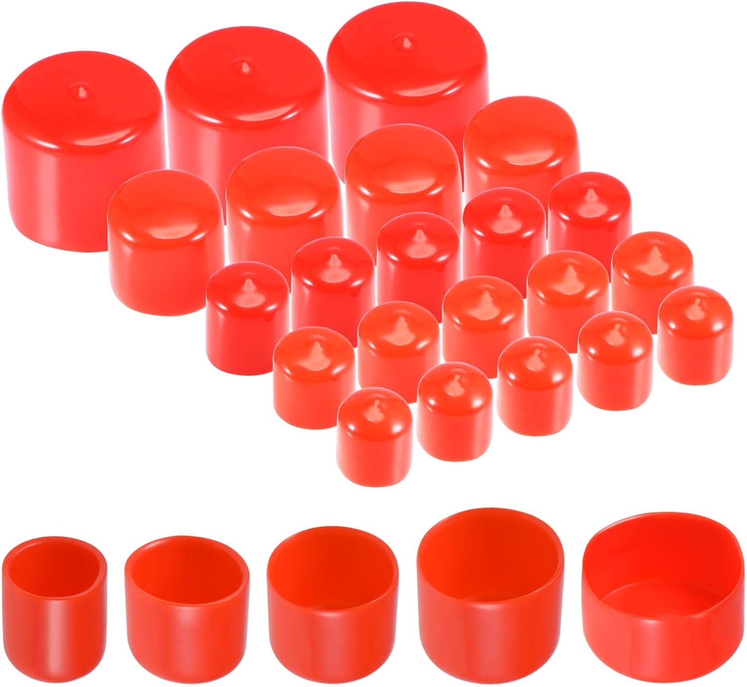 uxcell 25pcs Round Rubber End Caps 3/4" 7/8" 1" 1 1/2" 2" Red Vinyl ...