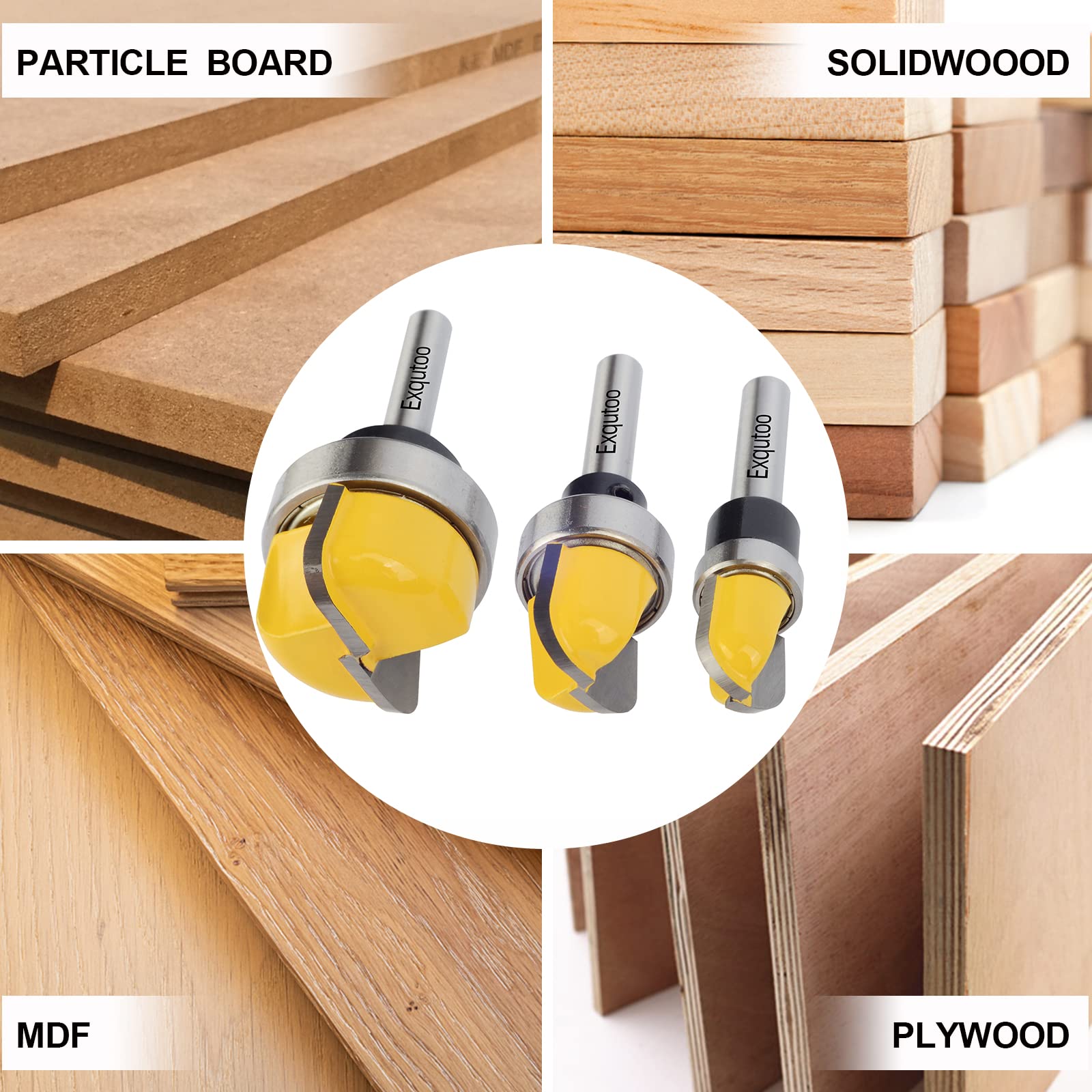 Snapklik.com : Exqutoo 3Pcs 1/4" Shank Carbide Round Nose Groove Router ...