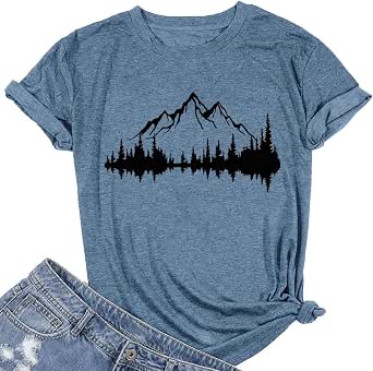Women Funny Pine Tree Shirts Hiking Mountain Graphic Tees Outdoor ...