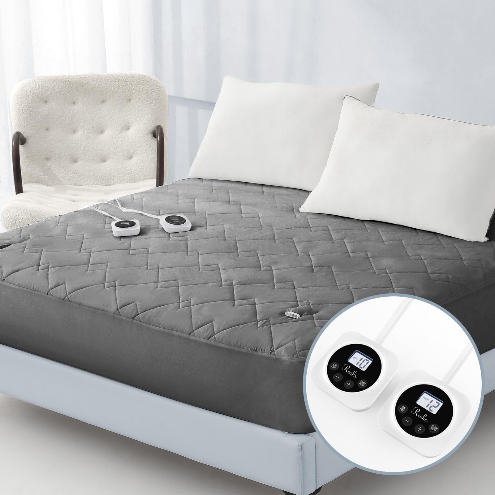 Amazon.com: Reaks Electric Mattress Pad Queen Size, Quilted Heated ...