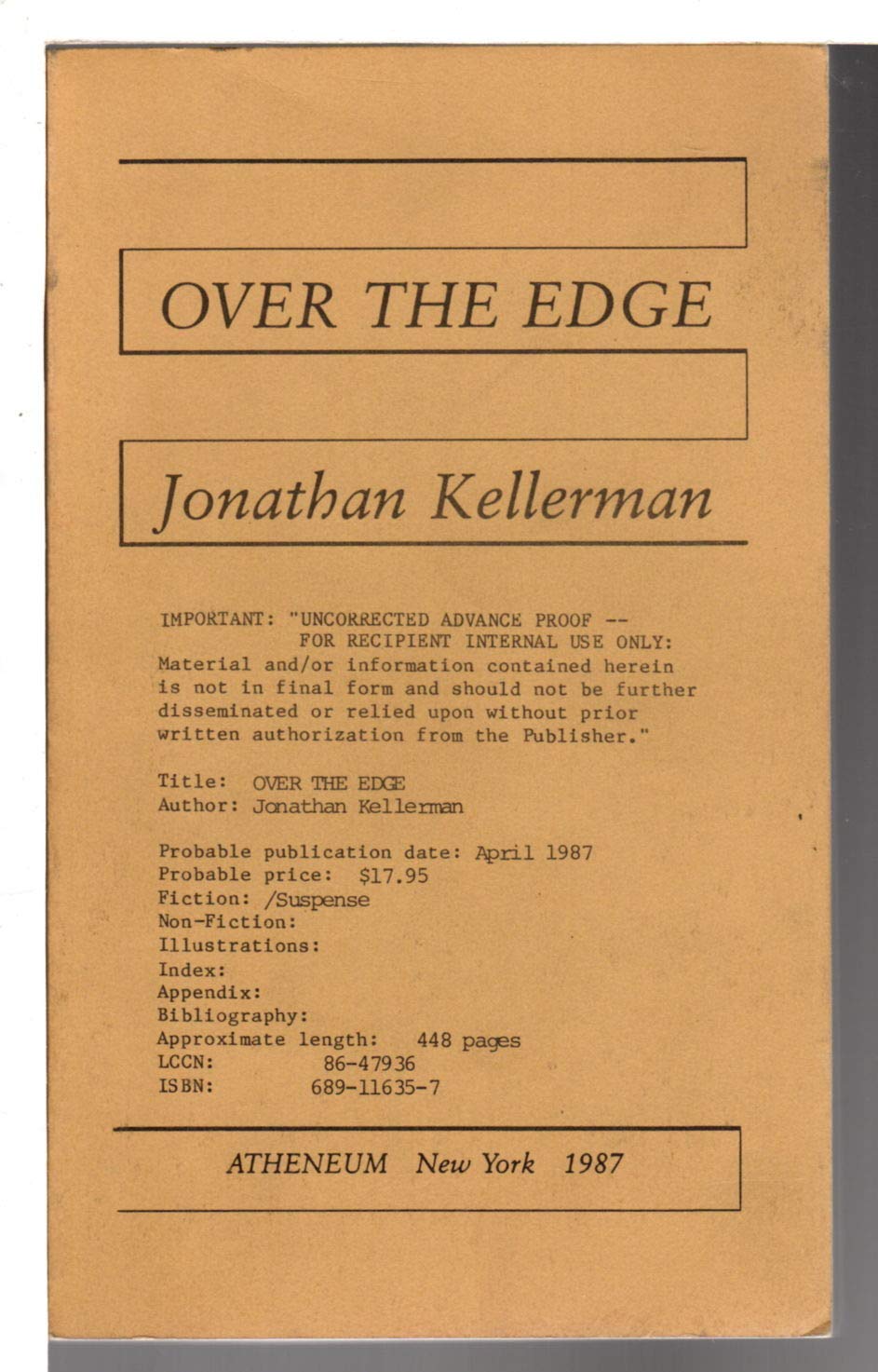 Over The Edge: Kellerman, Jonathan: Amazon.com: Books