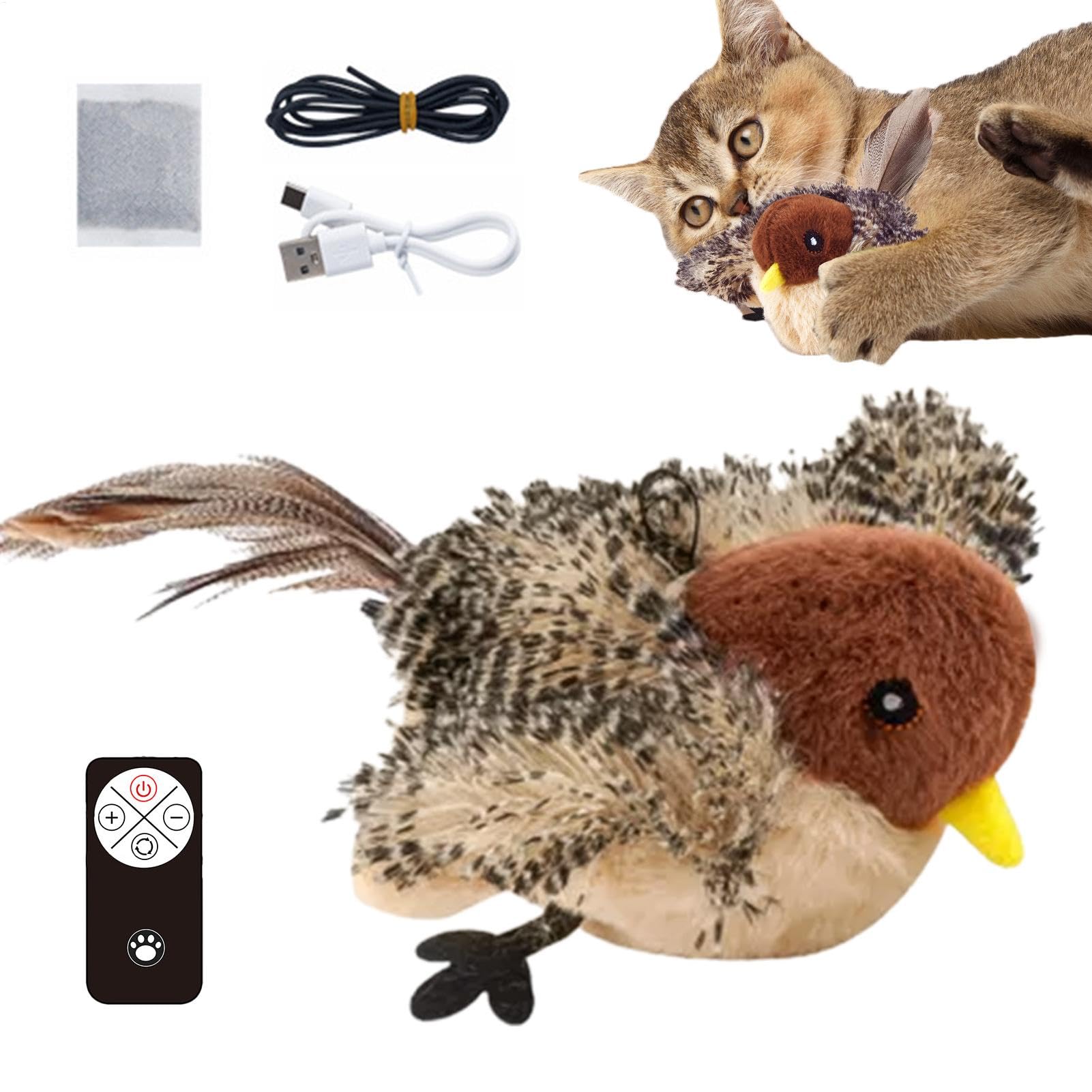 Chirping flapping bird cat toy, Simulated Chirping Bird Cat Toy, 3 ...