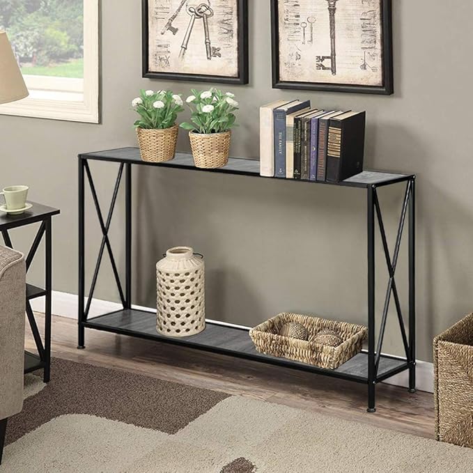 Amazon.com: Grey/Black Metal Frame 2-Tier Entryway Console Sofa Table ...