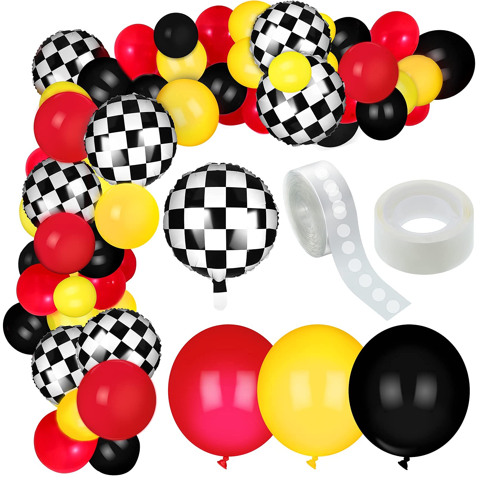 Buy 127 Pieces Red Black Yellow Latex Balloons Checker Balloon Garland ...