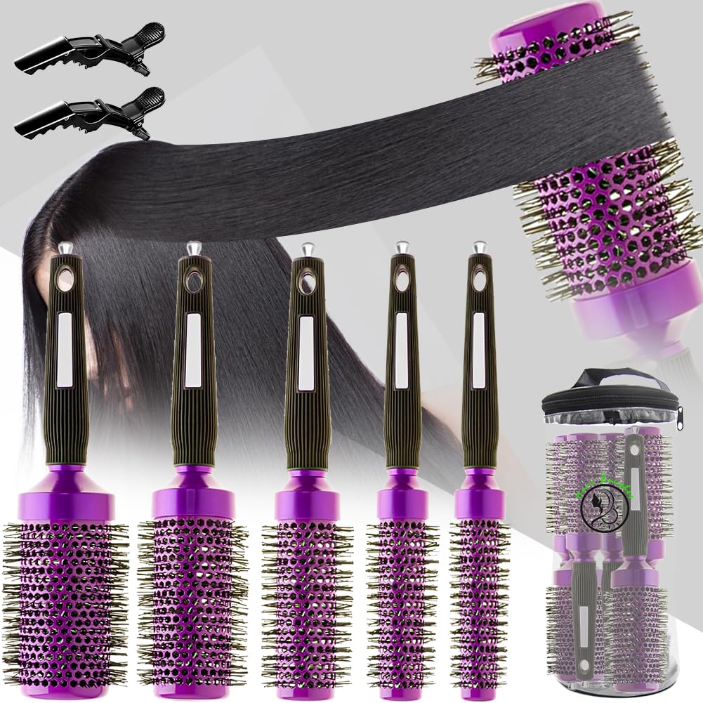 Amazon.com : 5pcs Round hair Brush Set for Blow Drying Curling ...