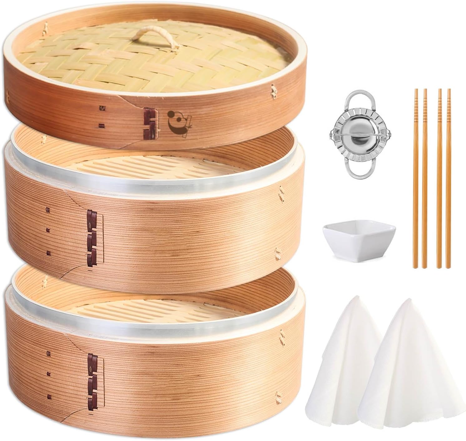 Amazon.com: Deepened 12 Inch Bamboo Wood Steamer Kit with Stainless ...