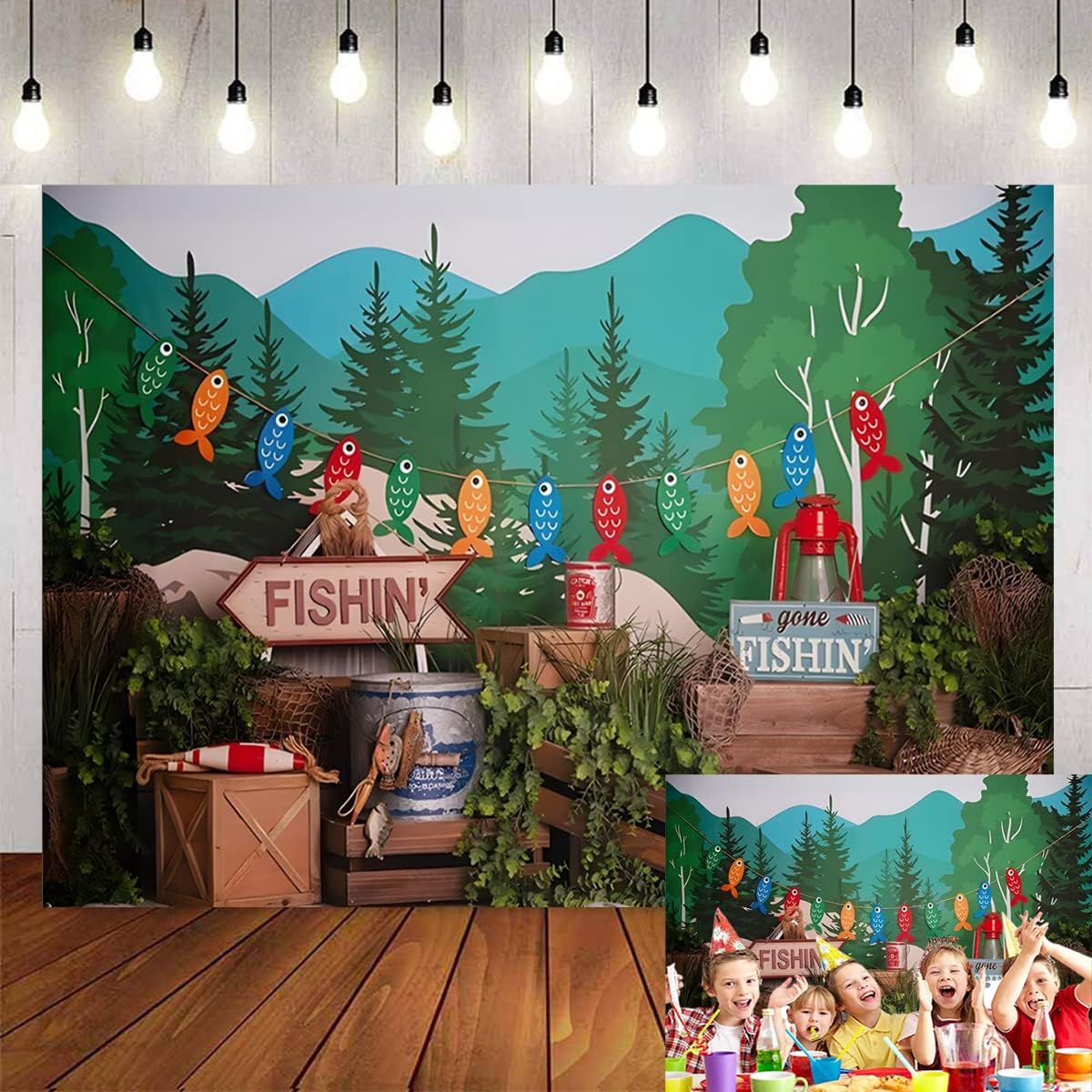 Amazon.com : BELECO 8x6ft Fabric Gone Fishing Theme Backdrop Rustic ...