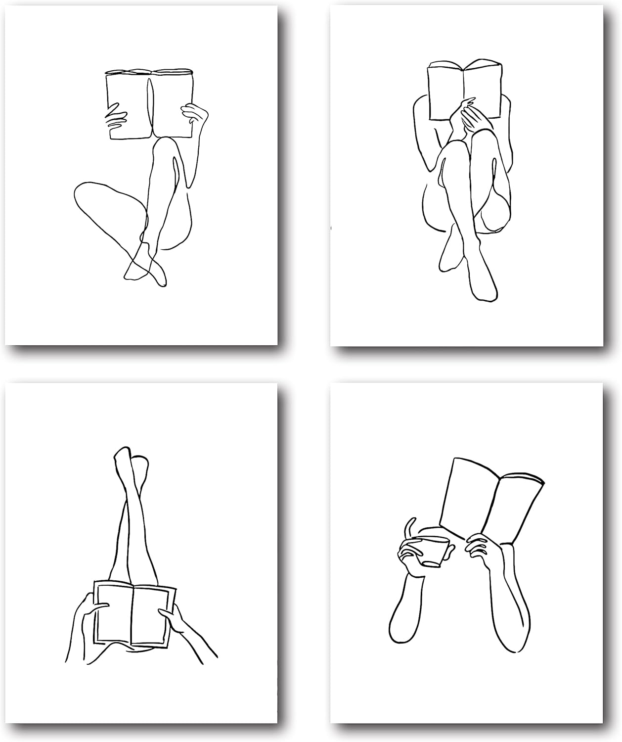 Amazon.com: XWELLDAN Boho Minimalist Abstract Women Reading Book Line ...