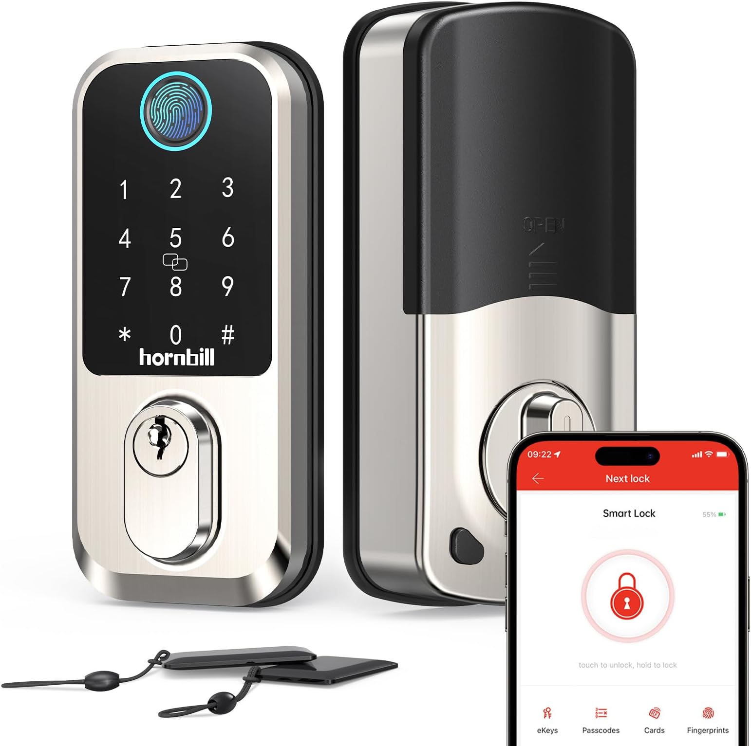 Wi-Fi Smart Deadbolt Keyless Entry: 9-in-1 Hornbill Smart Lock for ...