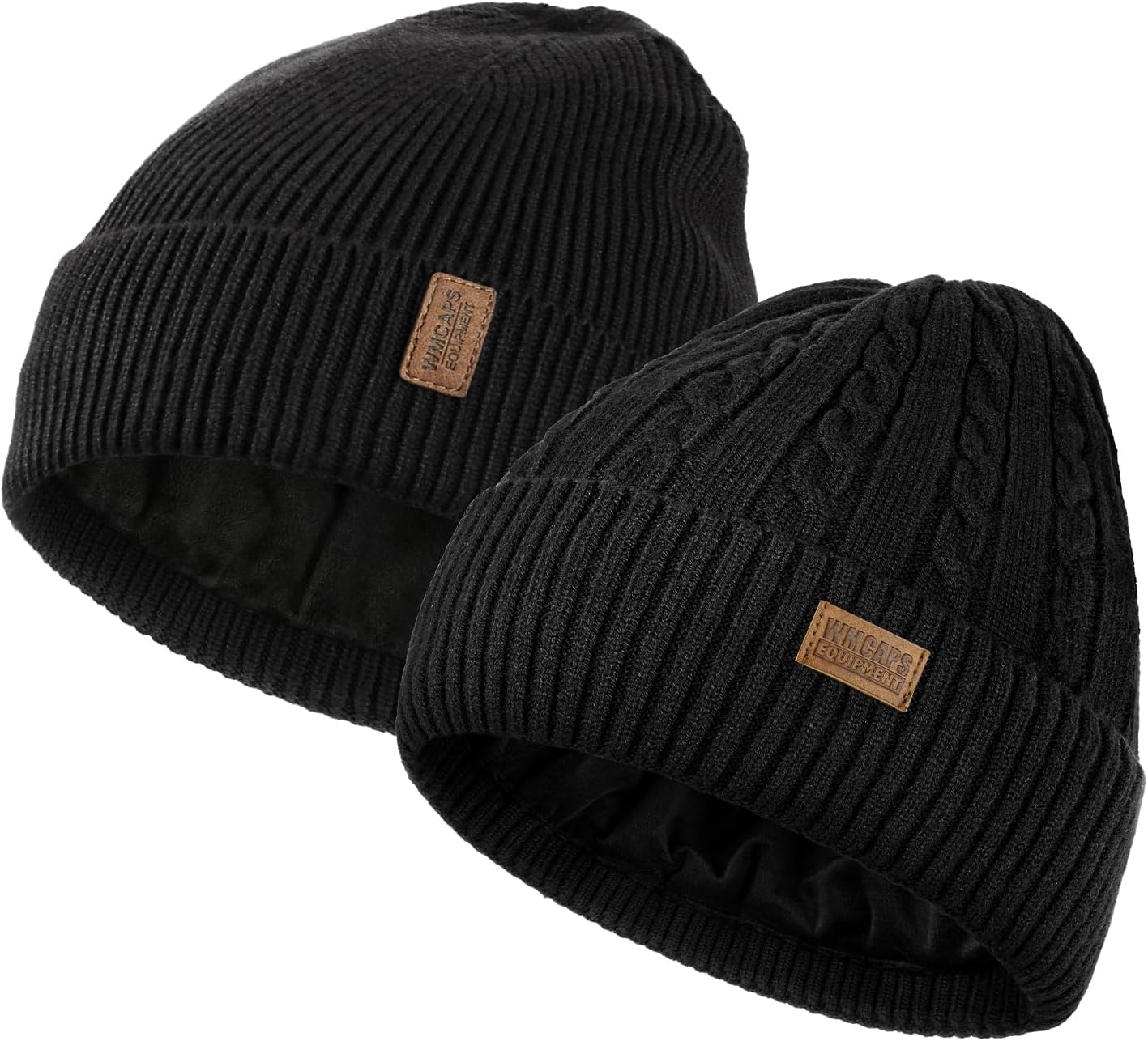 Amazon.com: Wmcaps 2PCS Warm Winter Fleece Lined Beanie, Unisex Snow ...