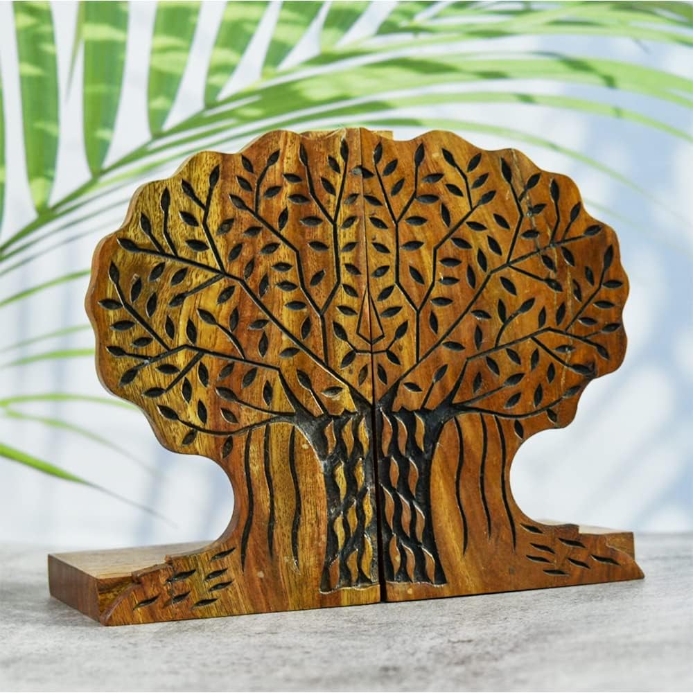 Ajuny Wooden Art Bookend for Book Stand Home Decor Office Desk Tabletop ...