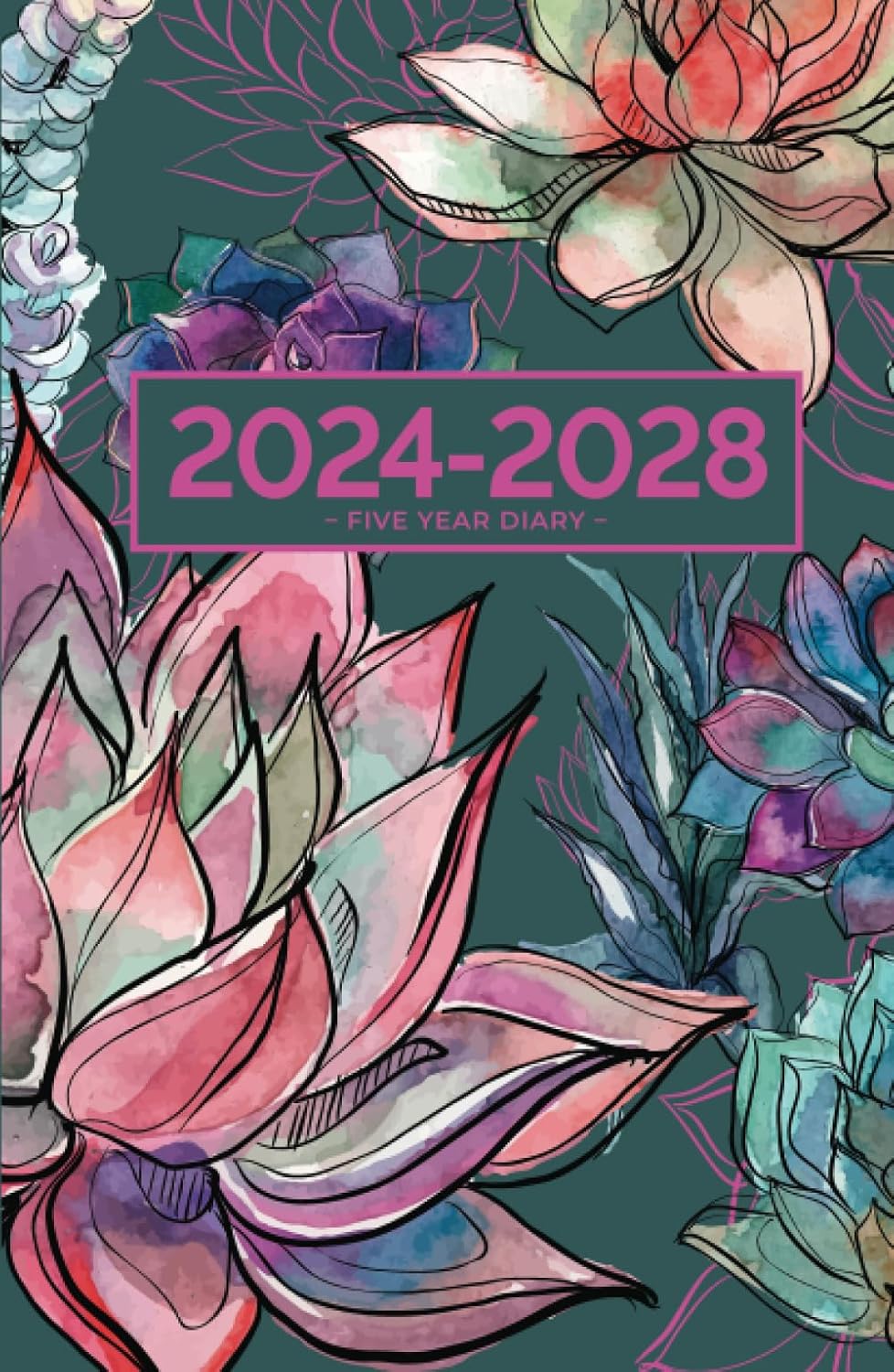 5 Year Diary 2024-2028 | A5 Gorgeous Vibrant Succulent Garden (hardcover): Month to View Planner ...