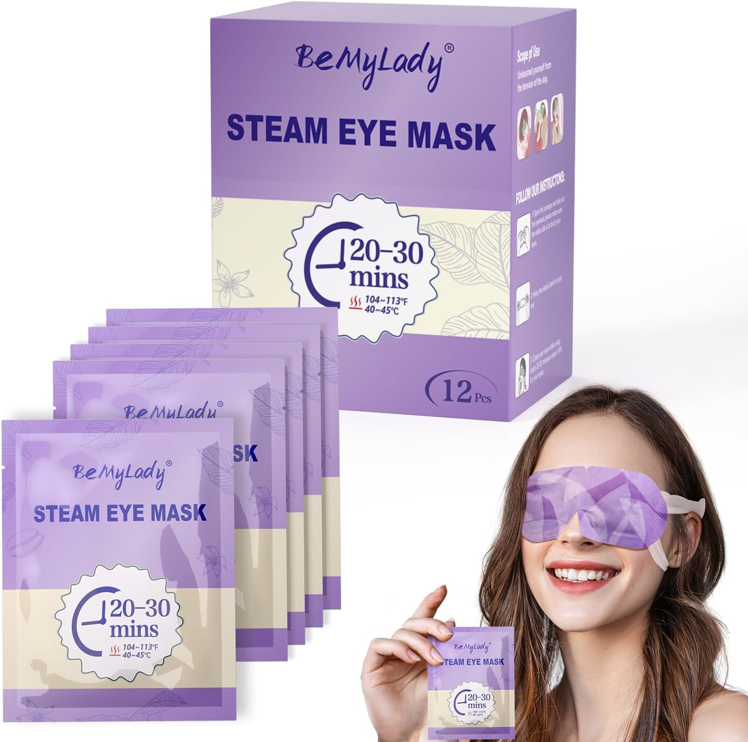 Amazon.com : BeMyLady Steam Lavender Eye Mask for Dry Eyes, Disposable ...