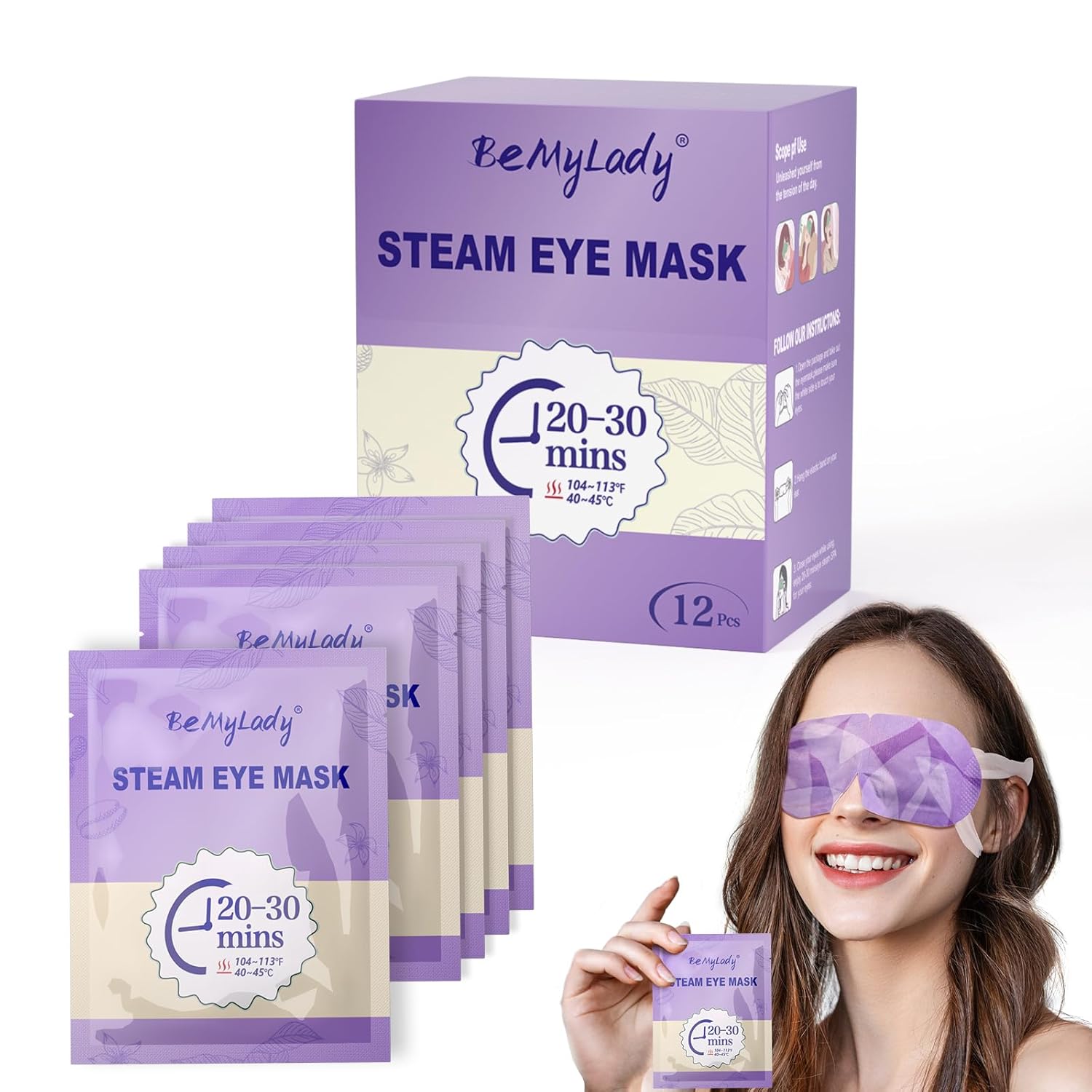 Amazon.com : BeMyLady Steam Lavender Eye Mask for Dry Eyes, Disposable ...