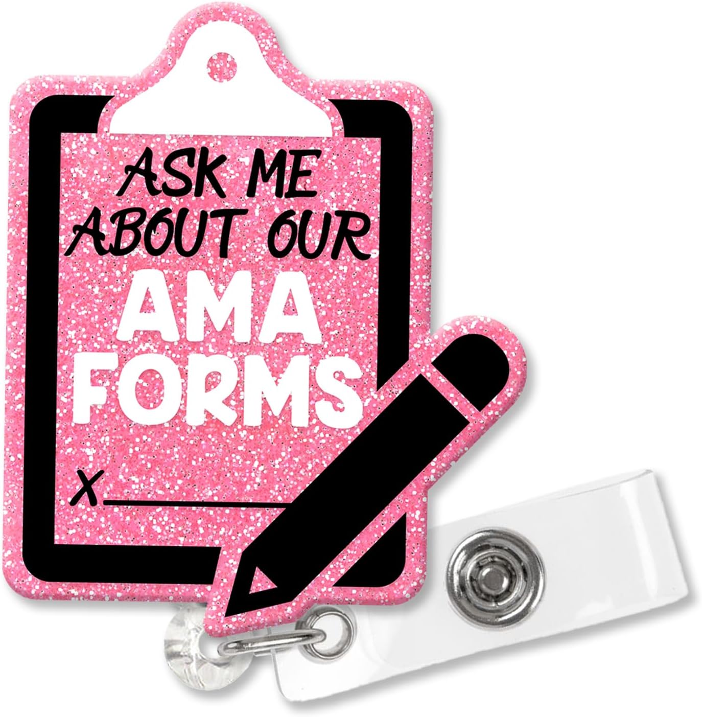 Amazon.com: XQLZY Ask Me About Our AMA Forms Cute Pink Glitter Badge ...