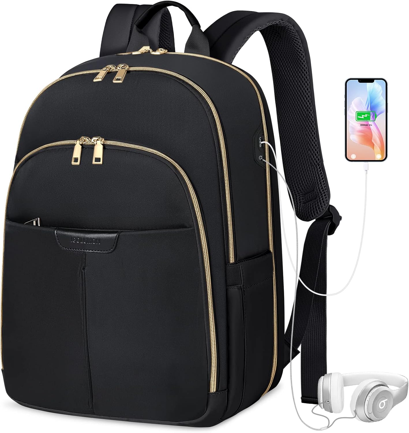 IGOLUMON Laptop Backpack for Women Water-Resistant Travel Backpack 15.6 ...