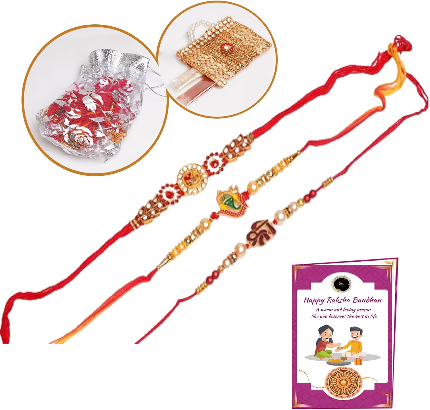 Amazon.com: Raksha Bandhan Set of 3 Rakhi for Brother Bhai with Raksha ...