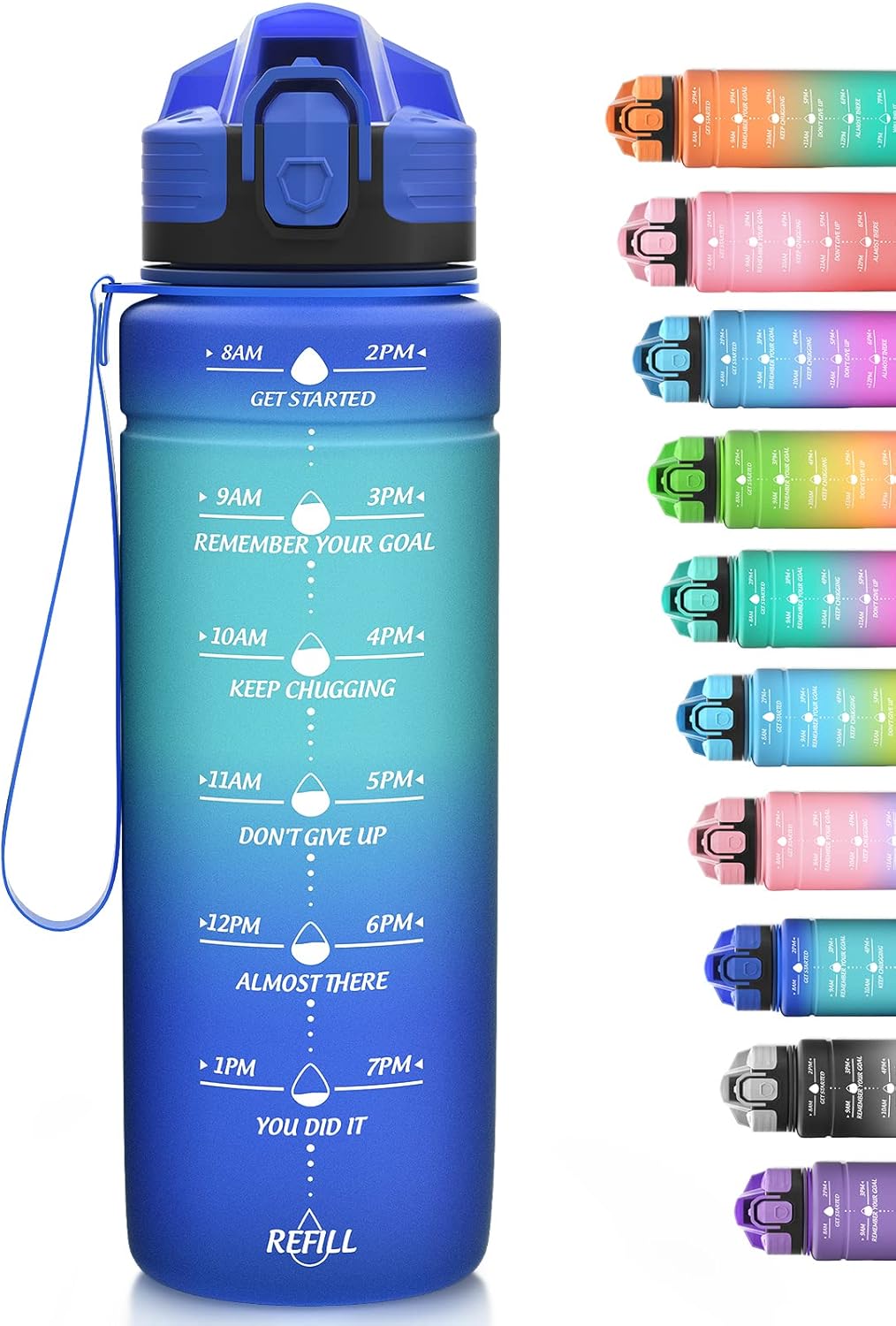 Niggeey 500ml & 700ml & 1000ml Motivational Water Bottle with Time Marker, Sports Water Bottles ...
