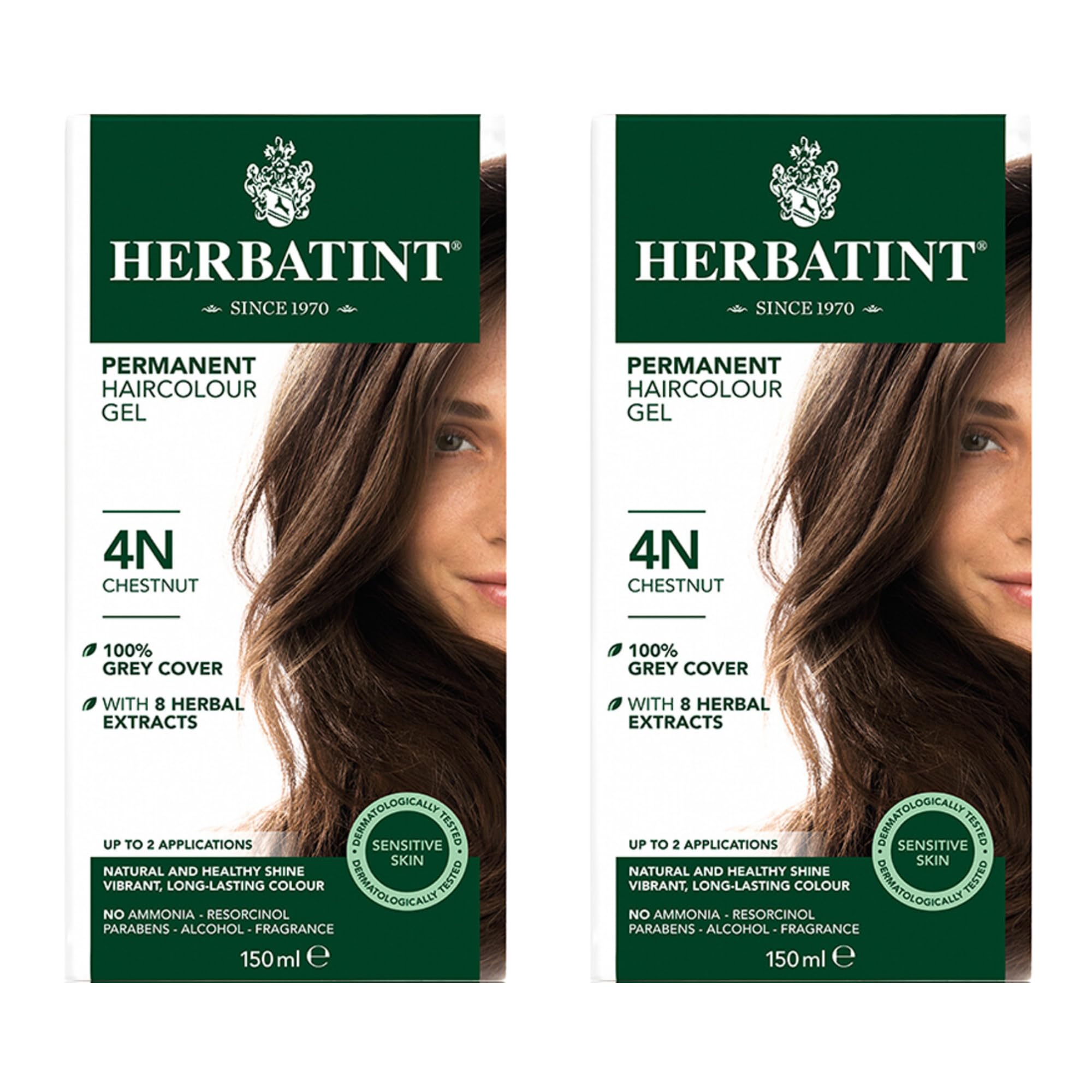 HERBATINT Tinte permanente sin amoniaco HERBATINT Castaño 4N (Pack 2 ...