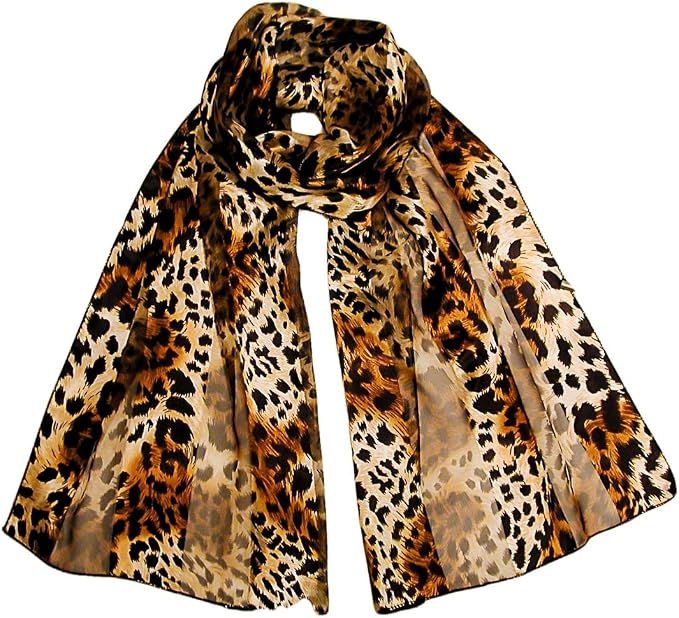 Amber and Black Cheetah Animal Print Long Silky Chifforn Satin Neck ...