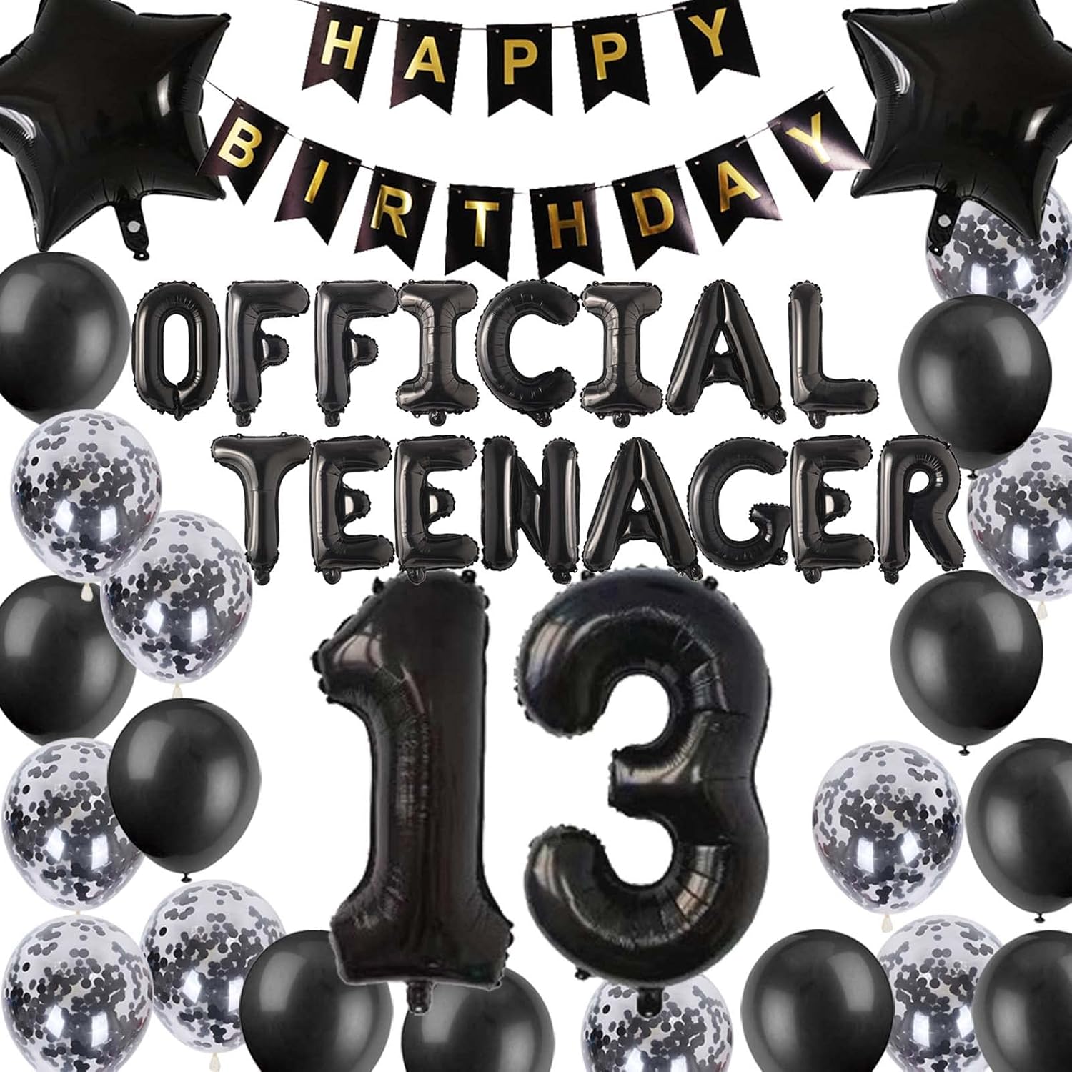 Official Teenager 13th Birthday Decorations for Boys - Black Banner ...