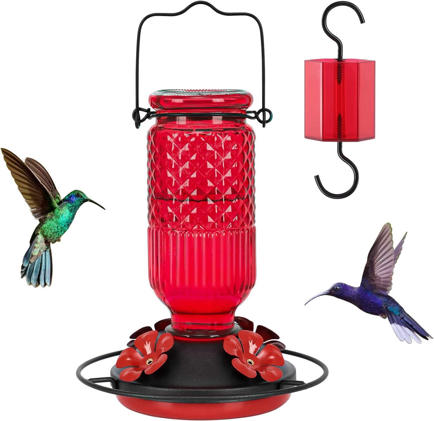 Amazon.com : FEED GARDEN Glass Hummingbird Feeder for Outdoors Hanging ...